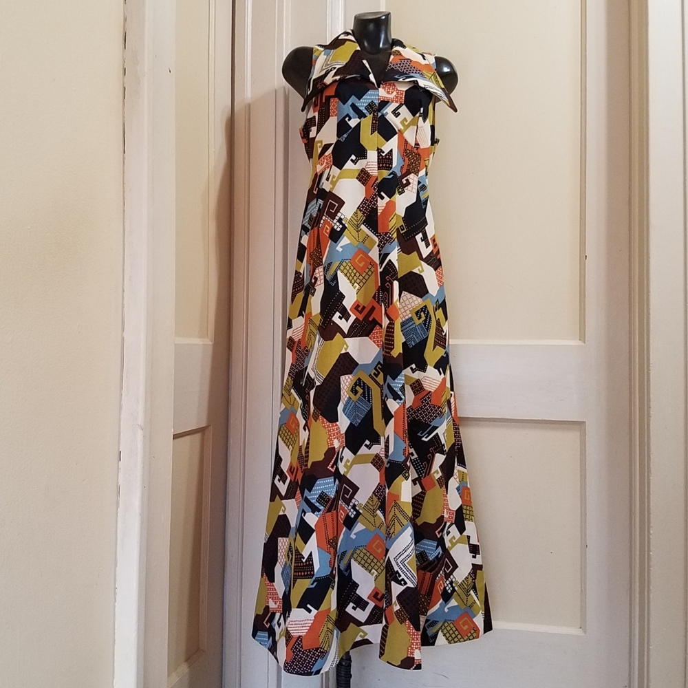 Its Better Vtg 60s Festival Maxi Halter Dress - Gem